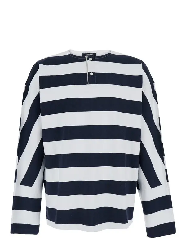 Jacquemus Blue Long Sleeve T-shirt With Logo On Front In Cotton For - Multicolor