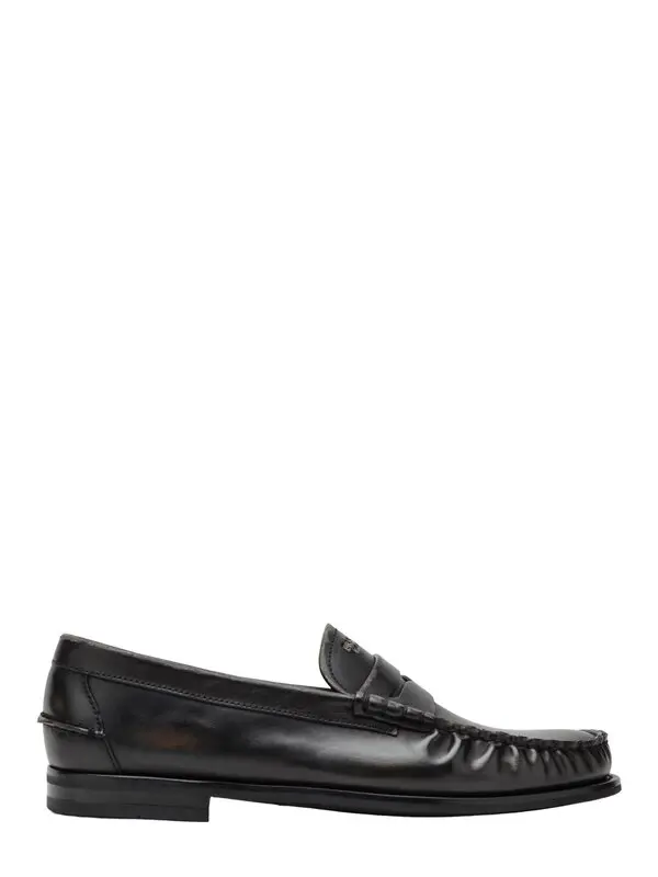 Prada Aged Leather Loafers - Black