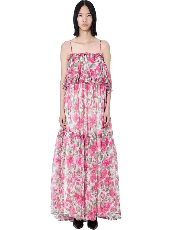 Chloé Long Silk Muslin Dress - Pink