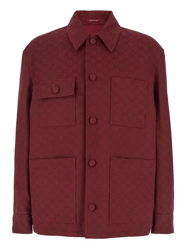 Gucci Bordeaux Jacket With All-over Gg Motif In Cotton Blend - Multicolor