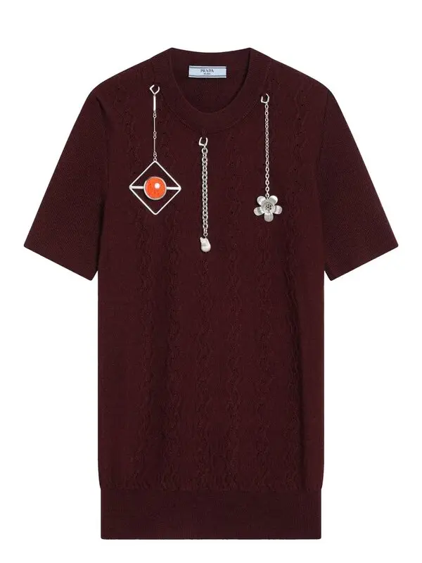 Prada Burgundy Wool Sweater With Charms - Red