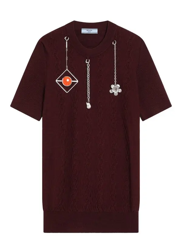 Prada Wool Sweater With Charms - Red