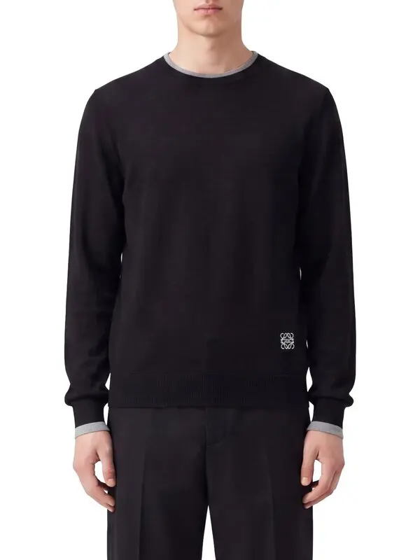 Loewe Crewneck Sweater In Pure Wool - Black