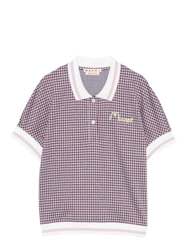 Marni Check Pattern Polo Top - Pink