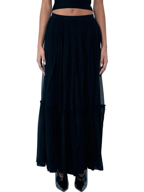 Saint Laurent Ruffled Silk Crepe Skirt - Black