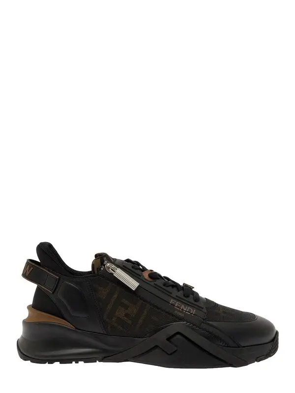 Fendi Low Sneakers Flow' With Diagonal F Detail In Fabric - Black