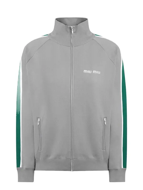 Miu Miu Grey/green Zip Sweatshirt In Technical Knit - Gray
