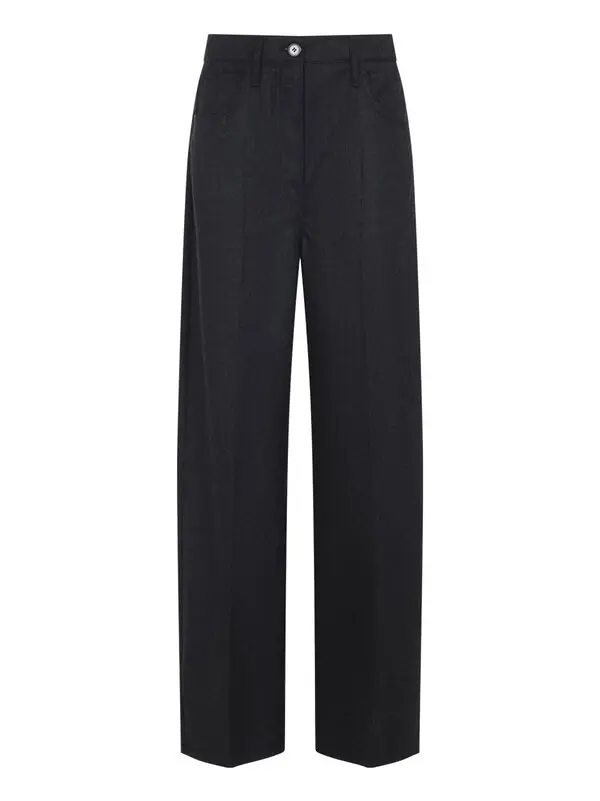 Prada Virgin Wool Wide Leg Trousers - Gray