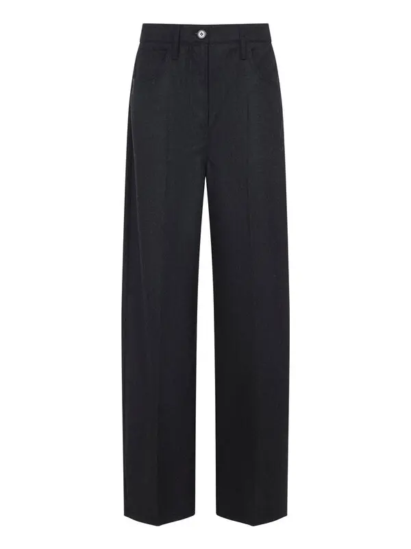 Prada Virgin Wool Wide Leg Trousers - Gray