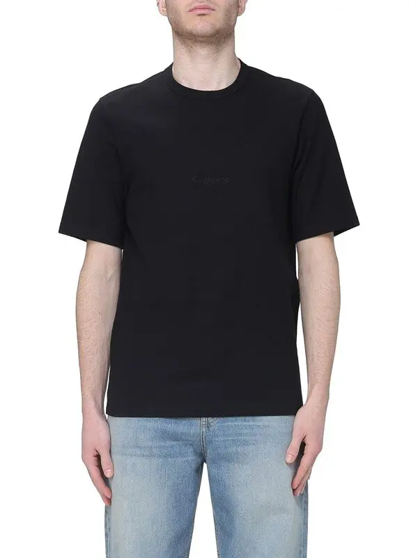 Saint Laurent Basic Cotton T-shirt With Embroidered Logo - Black