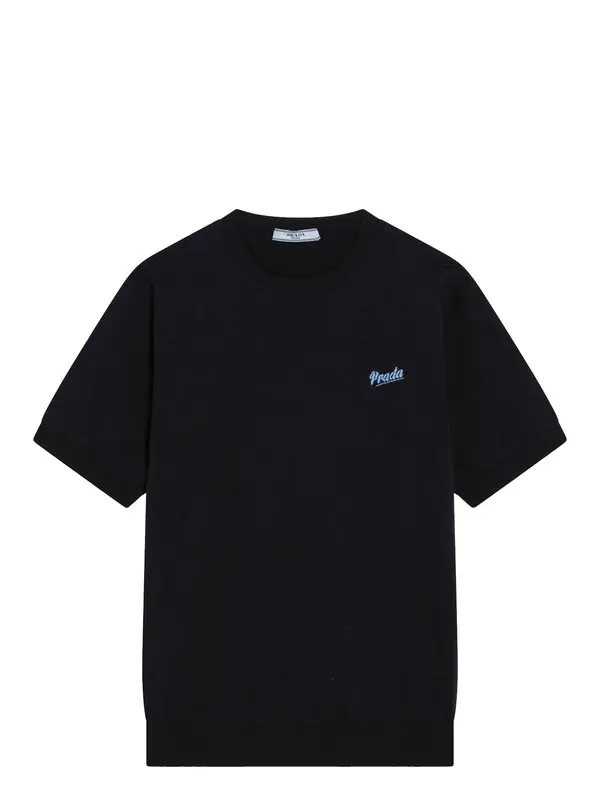Prada Silk-blend Sweater With Logo - Blue