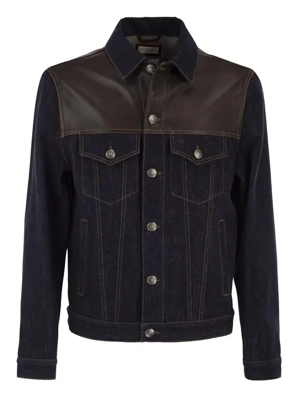 Brunello Cucinelli Cotton Denim Jacket With Leather Details - Multicolor