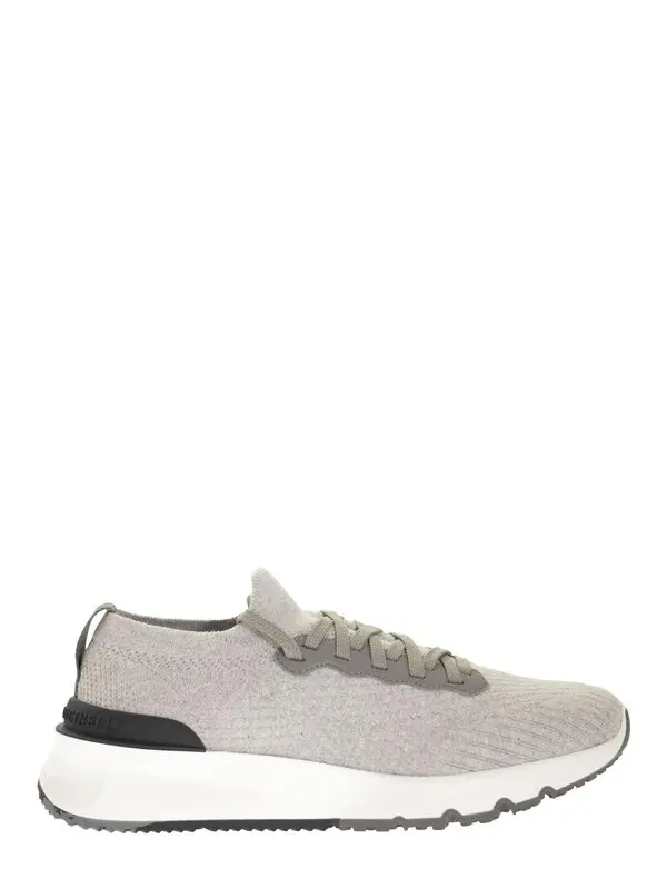 Brunello Cucinelli Cotton Knit And Semi-glossy Calf Leather Sneakers - Multicolor