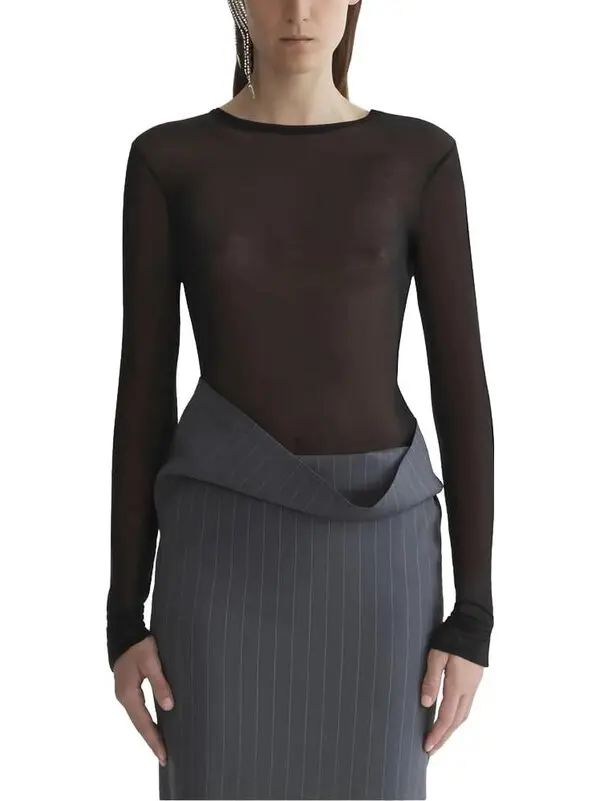 MUGLER Long Sleeve Sheer Top - Black