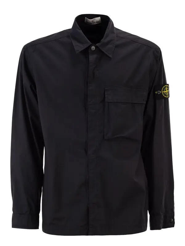 Stone Island Comfort Fit Overshirt With Press Studs - Blue
