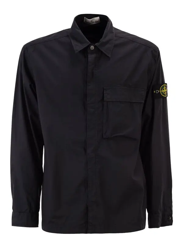 Stone Island Comfort Fit Overshirt With Press Studs - Blue
