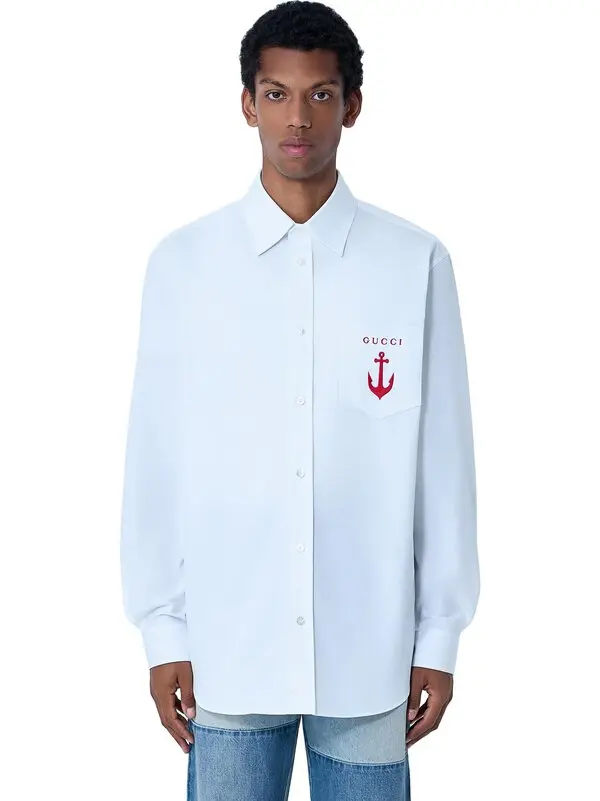 Gucci Logo Embroidery Button-down Shirt - White