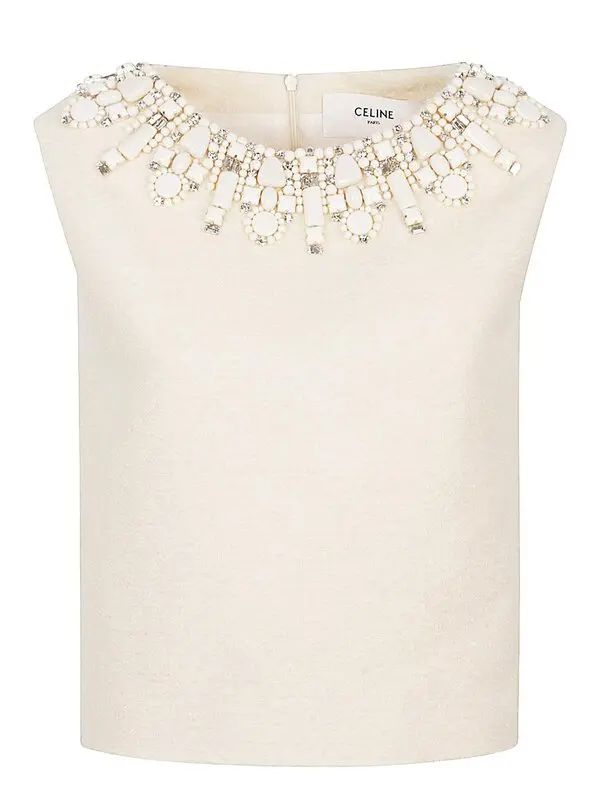 Celine Wool Top With Jewel Embroidery - Multicolor