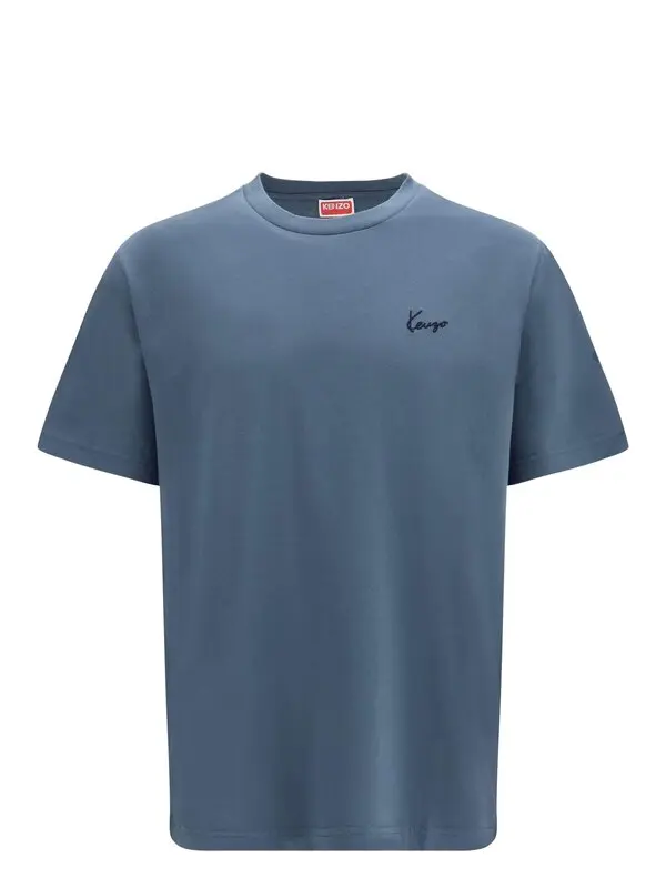 Kenzo Signature Embroidered Cotton T-shirt - Blue