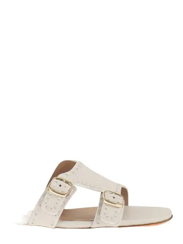 Santoni Leather Flat Sandals With Double Buckle Straps - White
