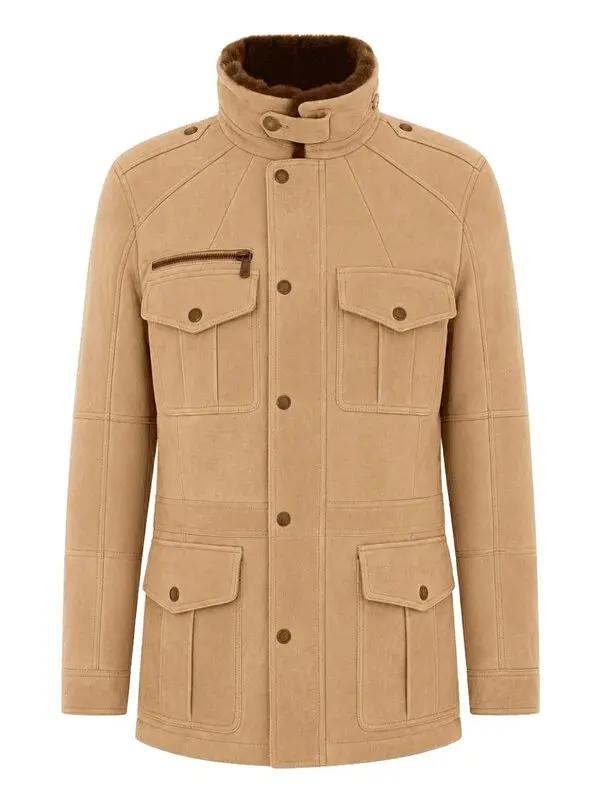 Brunello Cucinelli Waxed Shearling Safari Jacket - Cream