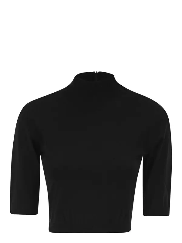 Max Mara Title: Mxscanale Cropped High-neck Viscose Knit Top - Black