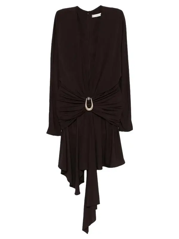 Christopher Esber Long Sleeve Draped Asymmetric Dress - Brown