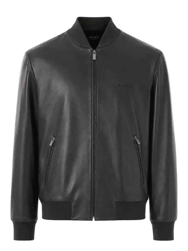 Gucci Logo Leather Bomber - Gray