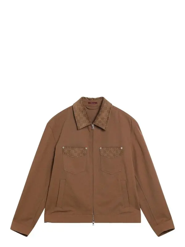 Gucci Cotton Zip-up Jacket With Gg Details - Brown