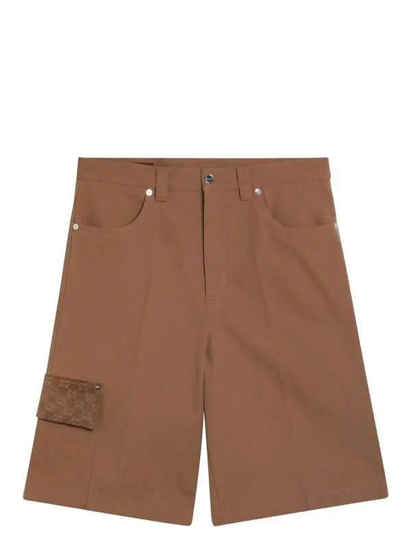 Gucci Camel Cargo Bermuda Shorts With Gg Details - Brown
