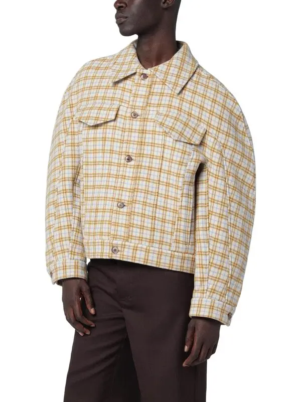 Séfr Matthieu Checked Wool Cloth Jacket - Cream