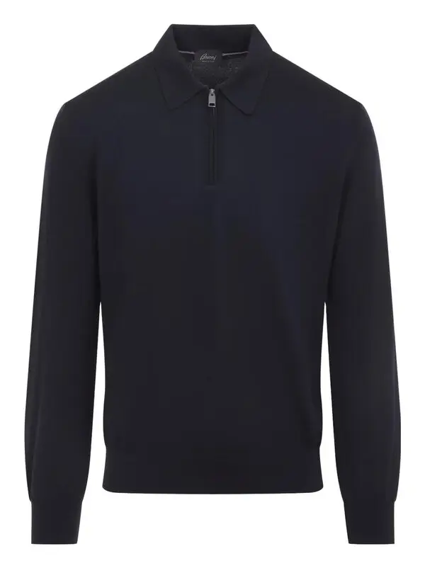Brioni Long Sleeves Zip Polo - Blue