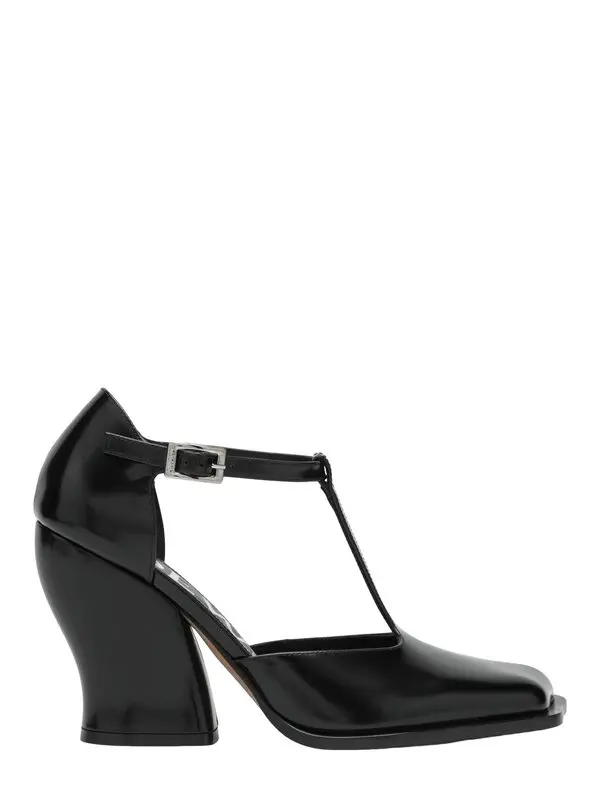 Loewe Onda T-bar Pumps In Polished Leather - Black