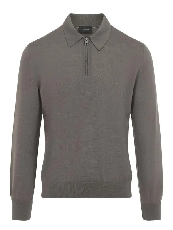 Brioni Long Sleeves Zip Polo - Brown