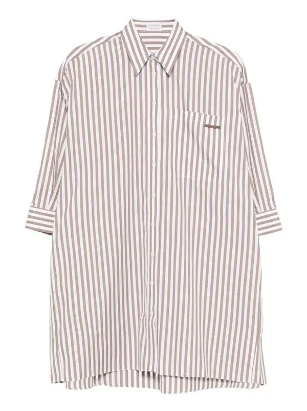 Brunello Cucinelli Striped Cotton And Silk Shirt - Multicolor