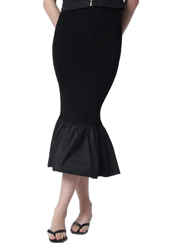 PATOU Faille Ruffle Hem Skirt - Black