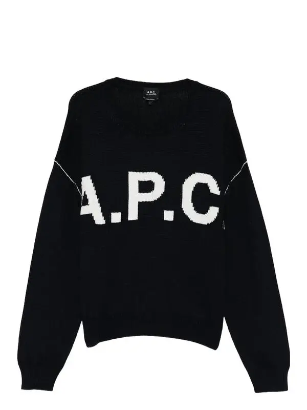 A.p.c. Logo Lettering Round Neck Jumper - Blue