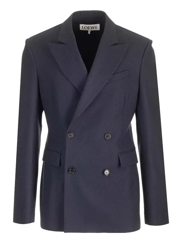 Loewe Medium-weight Wool Flannel Double-breasted Jacket - Blue