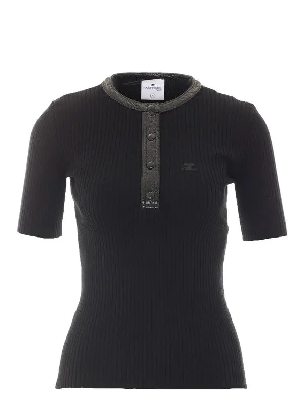 COURREGES Vinyl And Knit T-shirt - Black