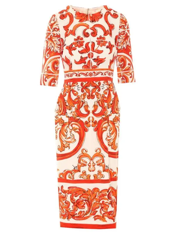 Dolce & Gabbana Maiolica Print Dress - Orange