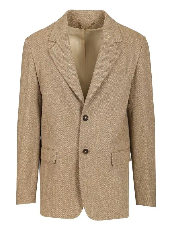GOLDEN GOOSE Single-breasted Chevron Linen Blend Blazer - Multicolor