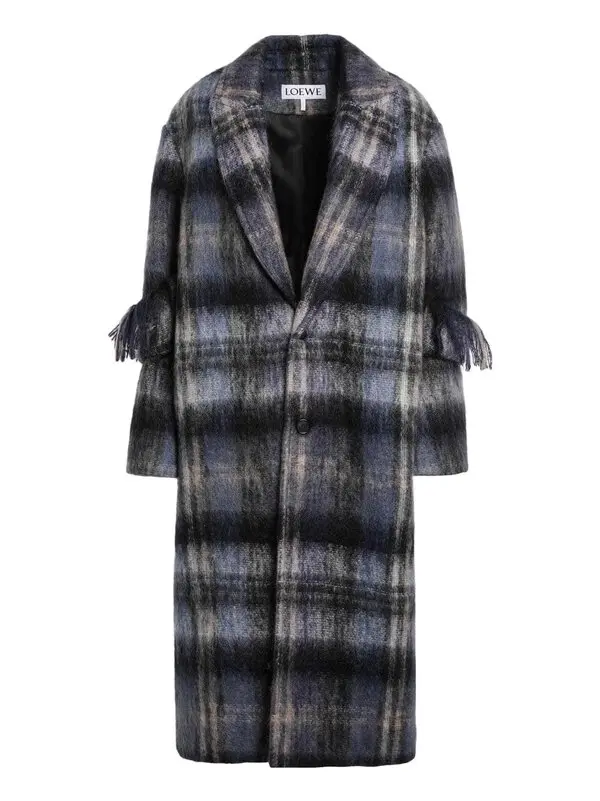 Loewe Checked Coat In Mohair And Wool Blend - Blue