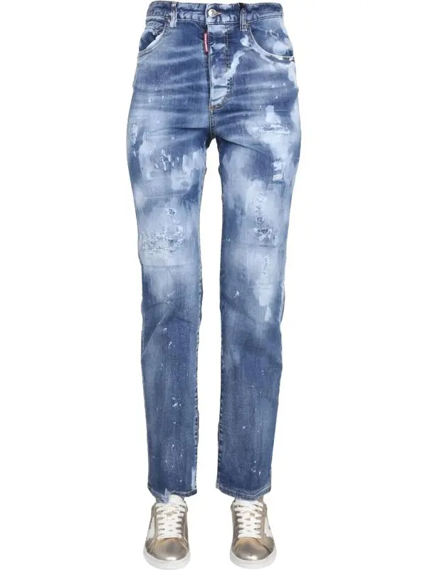 Dsquared2 Distressed Straight-leg Denim Jeans - Blue