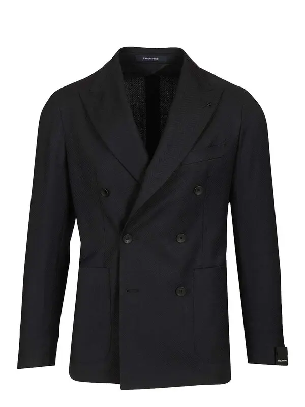 Tagliatore Double-breasted Herringbone Fabric Blazer - Blue