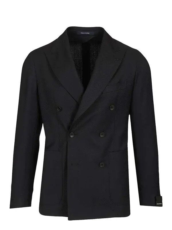 Tagliatore Double-breasted Herringbone Fabric Blazer - Blue