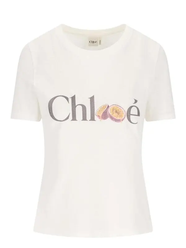 Chloé Organic Cotton Logo Print T-shirt - Cream