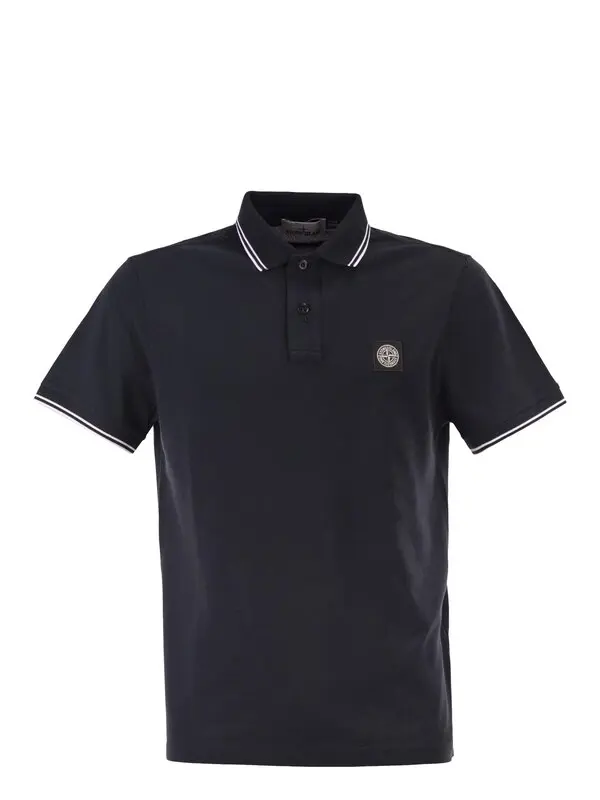 Stone Island Slim Fit Short Sleeve Polo Shirt With Compass Patch - Blue