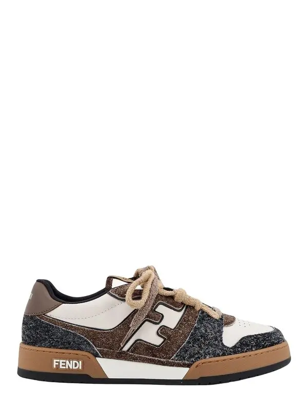 Fendi Sneakers Match In Pelle Bianca E Suede Marrone - Multicolor