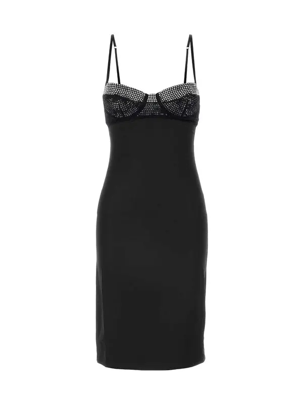 Oseree Stretch Satin Dress - Black