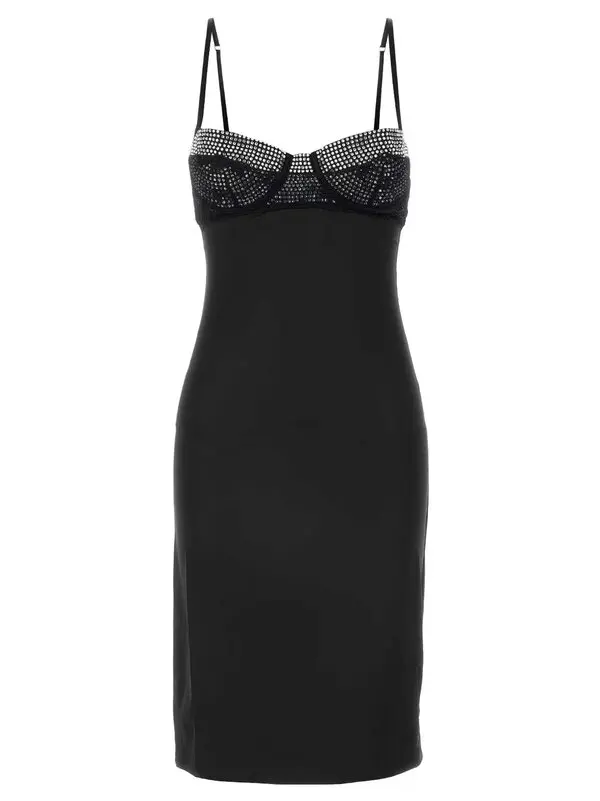 Oseree Stretch Satin Dress - Black